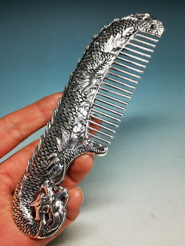 New Amazing Silver Carving Dragon Comb Old Collectibles Handwork Tibet ...