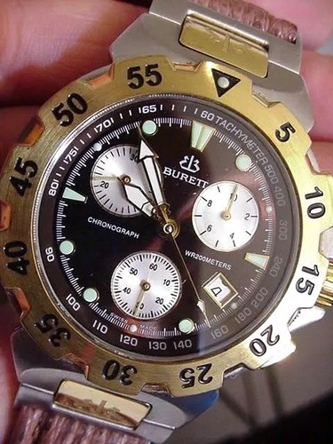 SWISS MADE GOLD & SS BURETT CHRONOGRAPH MEN WATCH 200m DIVER B4602 ...
