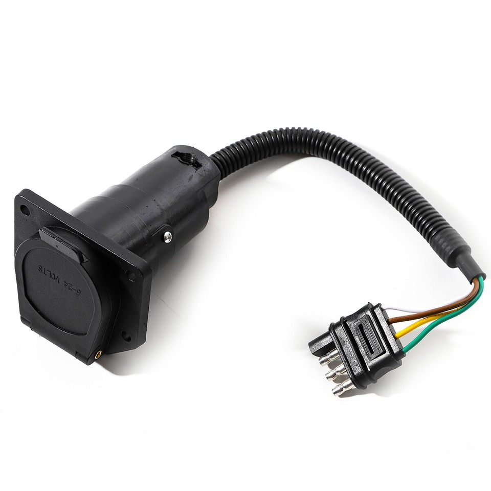 Flat 4 Pin to 7 Way Blade RV Trailer Plug Adapter Tow Truck Light Wire ...