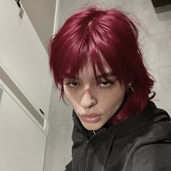 Short Cut Mullet Red Wig Synthetic Hair Wig Heat Resistant Fashion ...