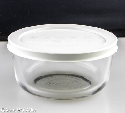 Pyrex Bowl W/ Lid Clear Glass # 7200 2 Cup or 470ml With White Plastic ...