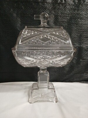 EAPG Adams & Co Ashman Crossroads Pattern #84 Square Covered Compote ...