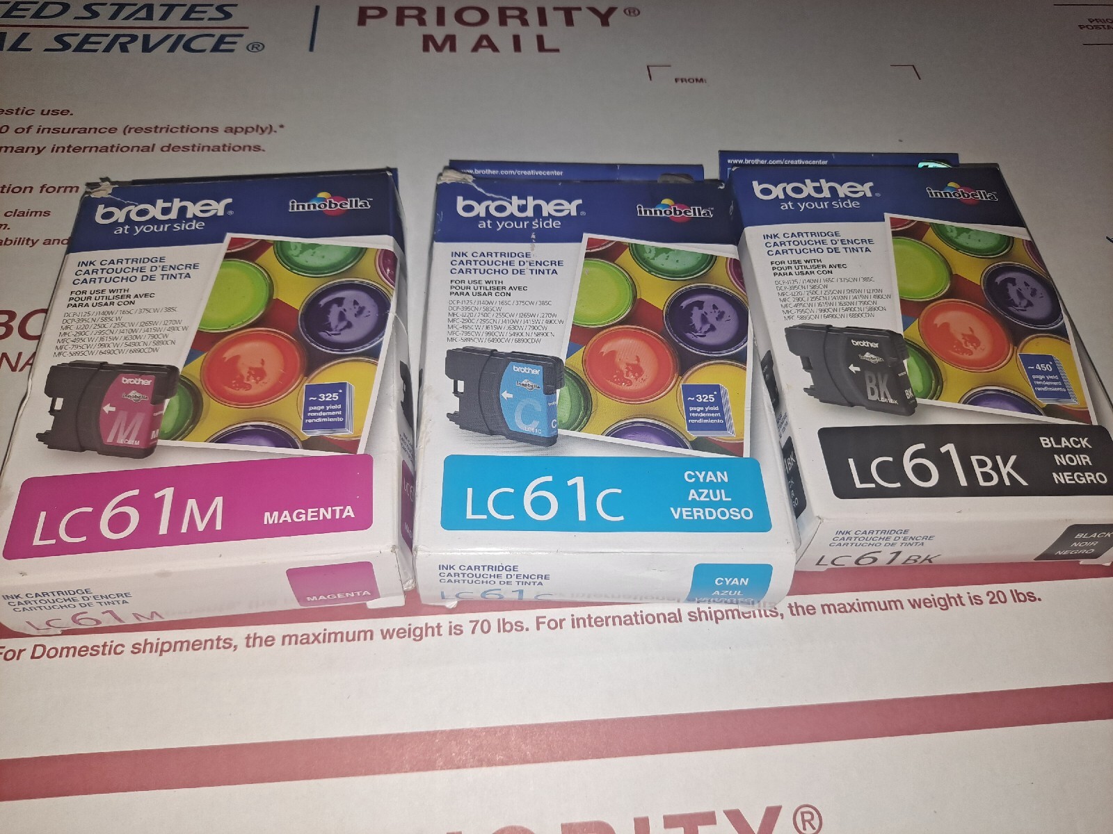 Genuine Brother LC61 &LC61M Cyan & Magenta/lc61bk black Sealed ink ...