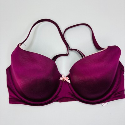Victoria Secret Lined Demi Bra 32DD Underwire Burgundy Molded Cup ...