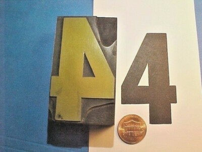 BIG Number FOUR #4 NO. 4 Numeral Four - 1 1/2" x 2 5/8" Letterpress ...