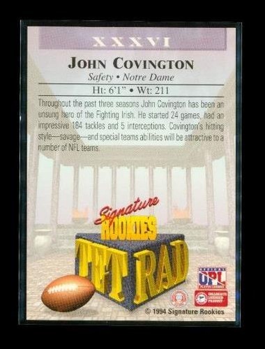 Vintage 1994 SIGNATURE RC AUTOGRAPH Football Card XXXVI JOHN COVINGTON ...