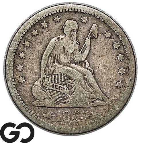 1855 Seated Liberty Quarter, With Arrows, Tougher Date Type Coin | eBay