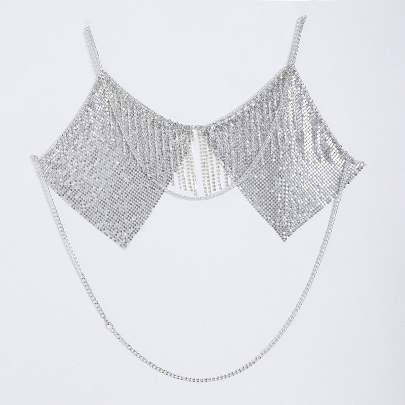 Women Sequins Halter Bras Rhinestones Tassels Camisole Nightclub Party ...