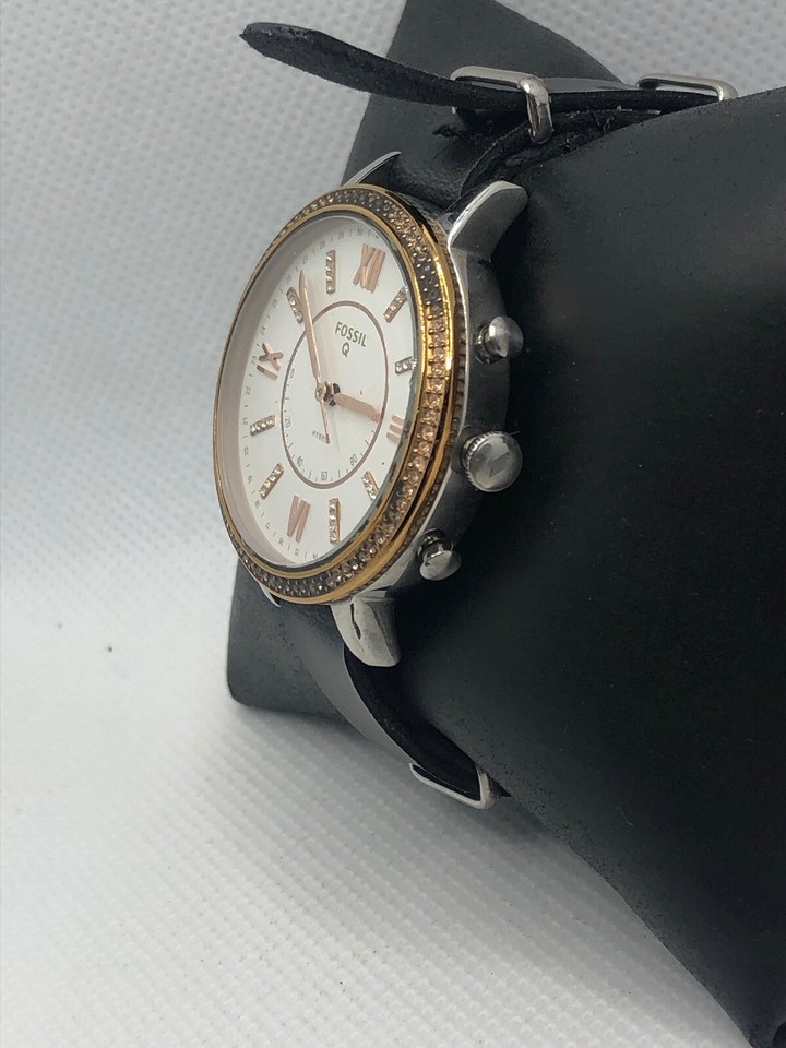 Fossil Q FTW5011 Womens Black Leather Analog White Dial Hybrid Smart ...