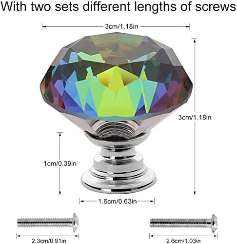 6 Pcs Crystal Glass Cabinet Knobs 30mm Diamond Shape Drawer 30 mm ...