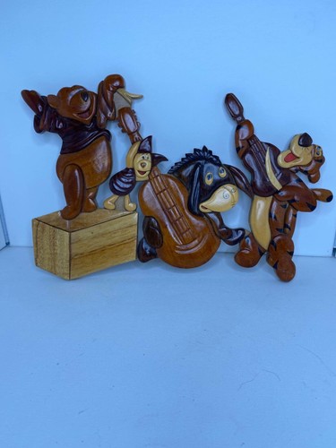 2 RARE Vintage Intarsia Disney Winnie The Pooh wood carving wall ...