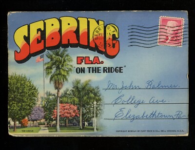 Postcard Folder Florida FL Sebring tower train gardens fruit hotel ...