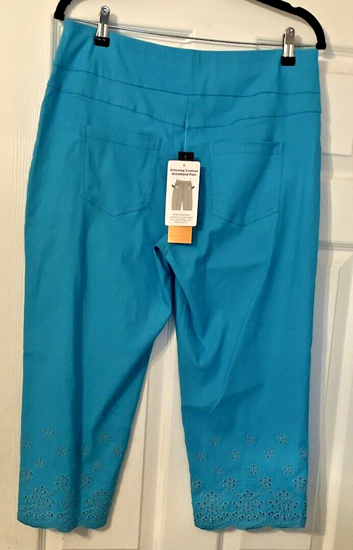 RUBY RD. CAPRI PANTS SIZE 10 Blue/Turquoise with Embroidery Lace Detail ...