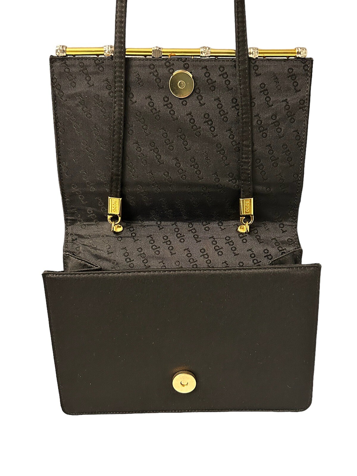 Vintage RODO Italy Black Satin Handbag Clutch Purse Shoulder Evening ...