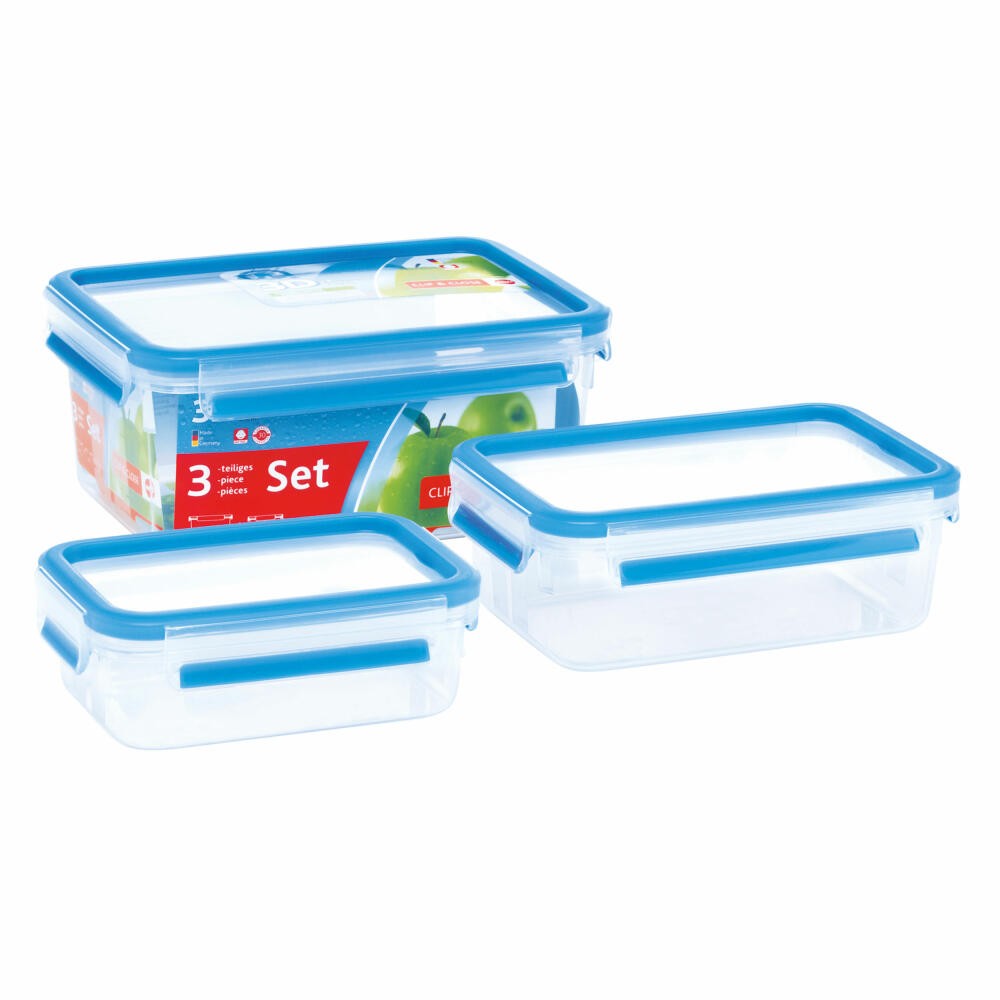 Emsa Clip & Close Set of 3, Food Storage Boxes 0.55L/1L/2.30L Bread Box ...