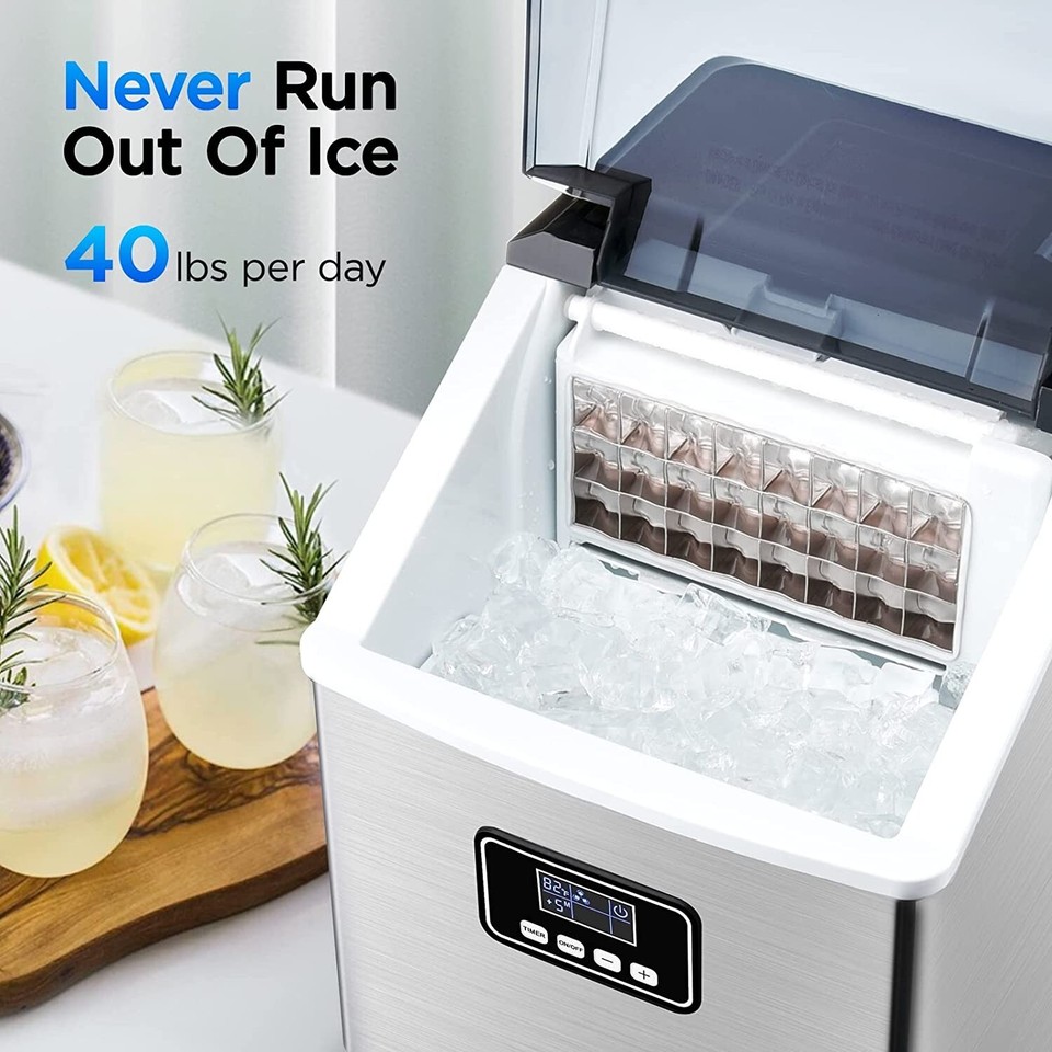 Ice Maker Countertop - 40Lbs/24H Auto Self-Cleaning 24 Ice Cubes in 13 ...