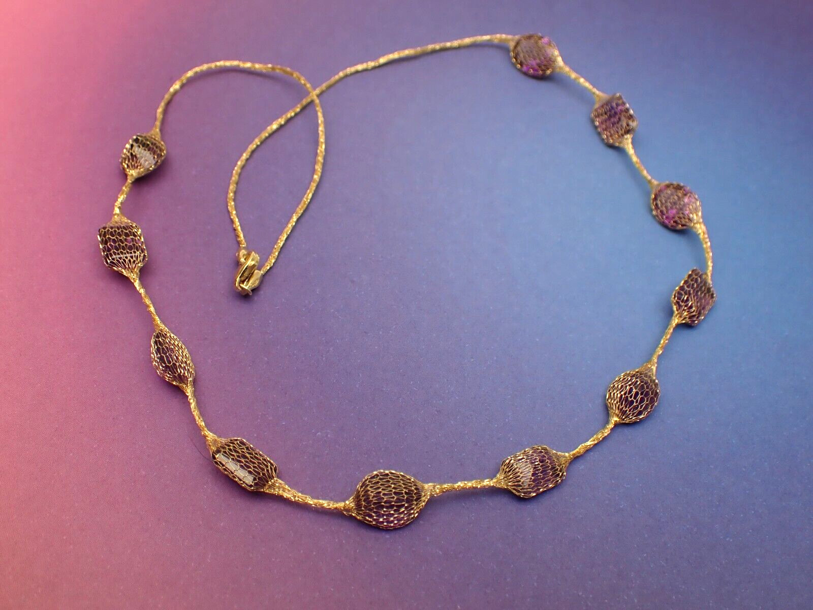 Milor 14K Gold Fishnet Wrapped Amethyst Necklace Wire… - Gem