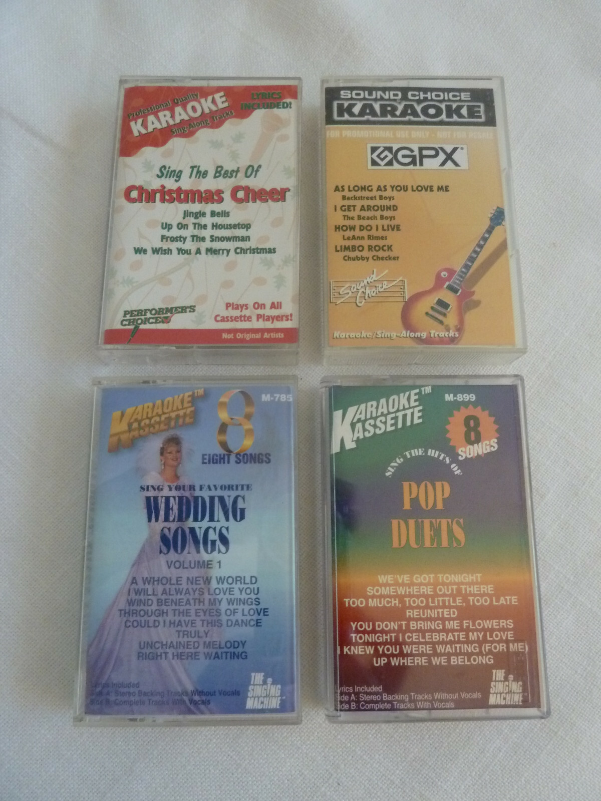 4 Karaoke Cassette Tape Lot WEDDING Songs,POP DUETS,XMAS, Limbo Rock ...