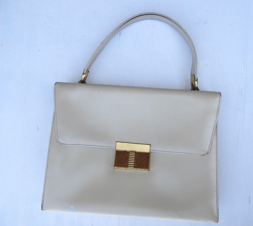 VINTAGE 1950'S LEPPERT ROOS ENGLAND CLASSIC TAN LEATHER PURSE HANDBAG ...