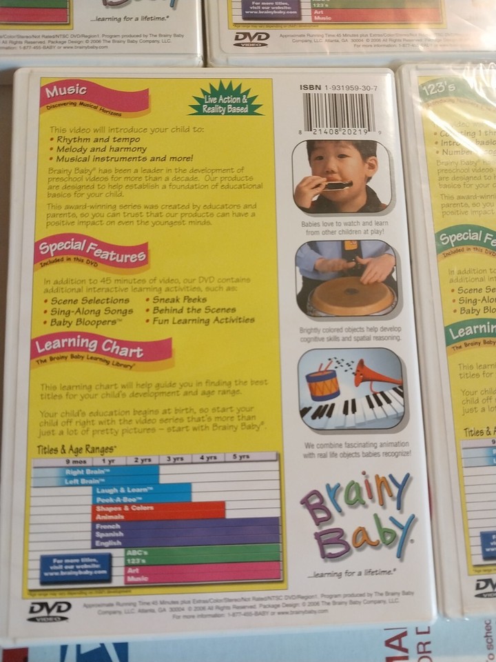 Brainy Baby Learning DVD Lot 4 Brand new never opened and 1 used Music ...