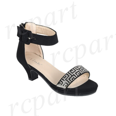 New girl's formal dress wedding open toe shoes back zipper buckle Black ...