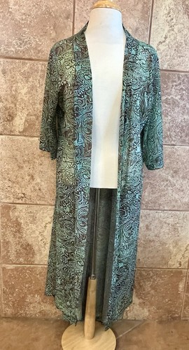 Crazy Train Semi Sheer Duster Brown & Turquoise Tooled Print One Size ...