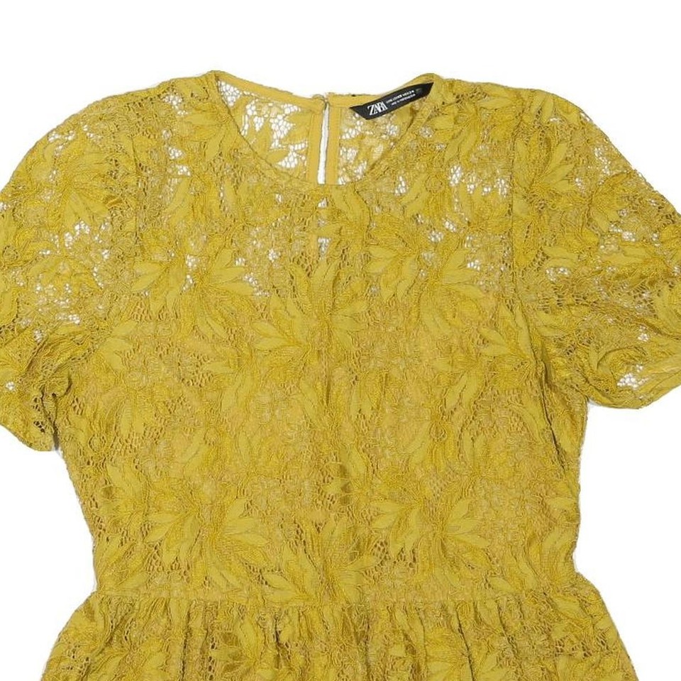 ZARA Womens Yellow Lace Peplum Top Short Sleeve Round Neck XS Elegant ...