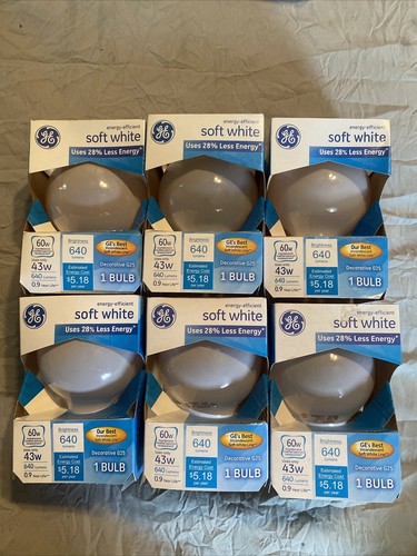 6 GE - 60 Watt Decorative Light Bulb G25 Globe (60109) Made In Hungary ...