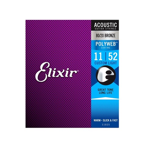 Elixir Strings Acoustic Guitar Strings, 6 String, Custom Light POLYWEB ...