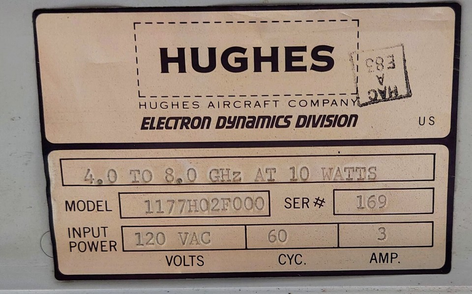 HUGHES 1177H02F000 Traveling Wave Tube RF Amplifier | eBay