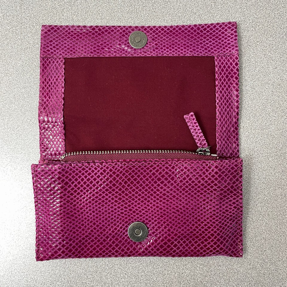 Latico Womens Pink Leather Wallet Snake Embossed Snap Zip Pocket Cards ...