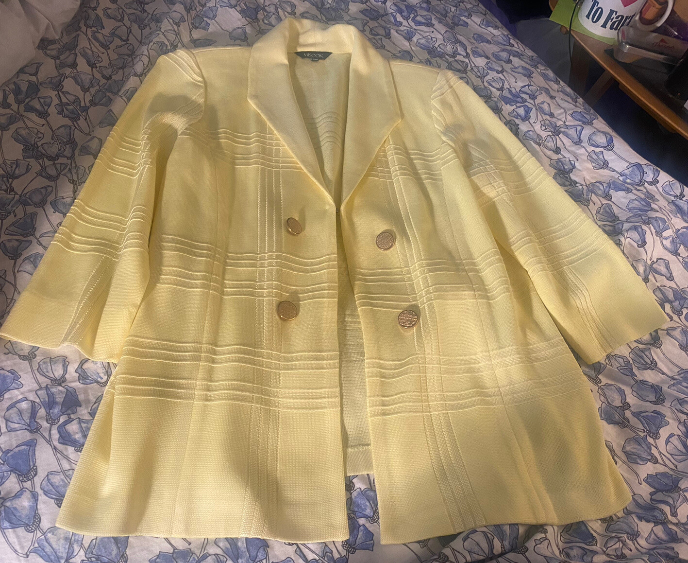 Misook Knit Light Yellow Jacket Topper Cardigan Gold Buttons Size PM ...