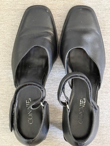 GORGEOUS Vintage Connie shoes black leather heels Chunky Mary Jane ...