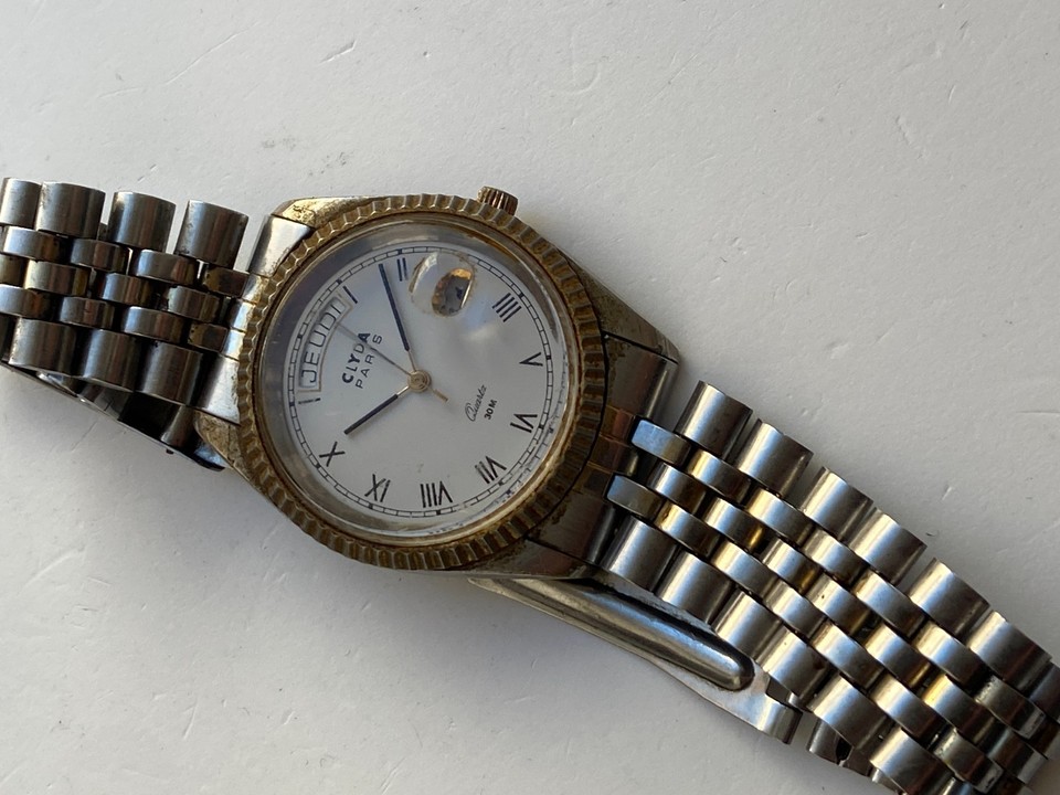 RARE Vintage MEN WRIST WATCH QUARTZ CLYDA PARIS CAL. FE 7220 4 JEWELS ...