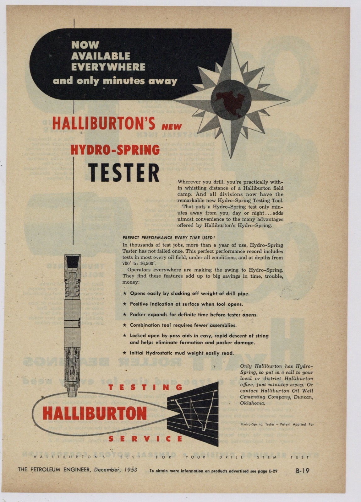 1953 Halliburton Testing Service Ad: Hydro Spring Tester for Oil Wells ...