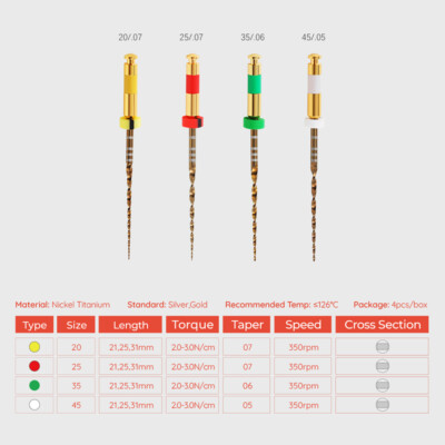 4 PCS Gold Reciprocating Rotary NiTi File 21mm/25mm/31mm for Dentsply ...