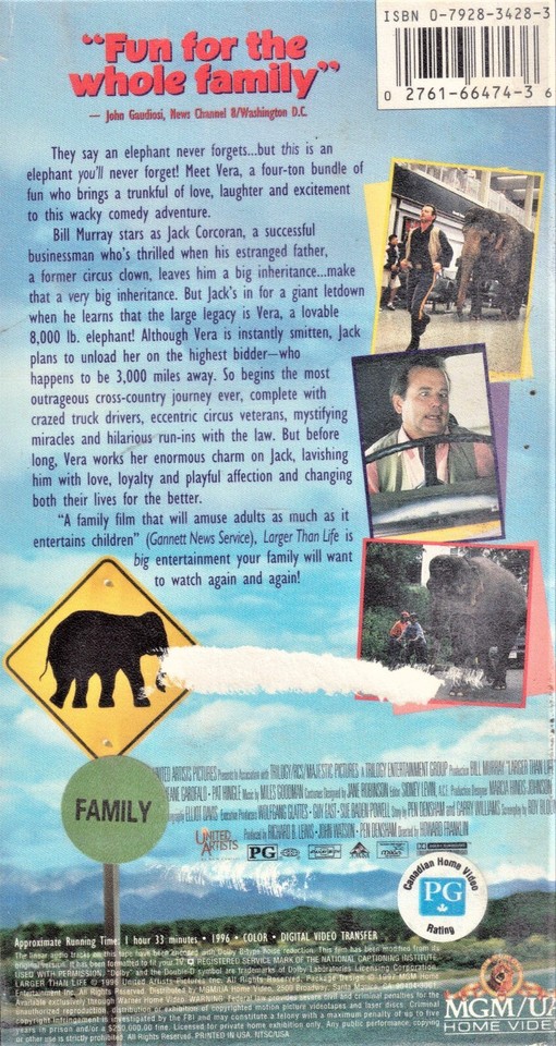 LARGER THAN LIFE- Bill Murray- Meet Vera The Lovable Elephant VHS LN | eBay