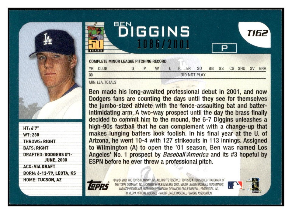Ben Diggins 2001 Topps Traded & Rookies T162 SN2001 Gold | eBay