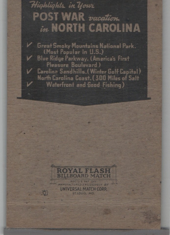 Matchbook Cover Full Length North Carolina Chamber Of Commerce ...