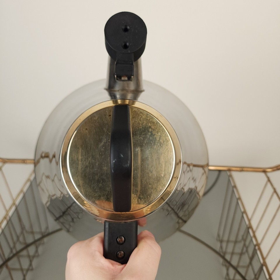 Vintage 1977 Futurist Kamenstein Mirrored Steel Gold Brass Tea Kettle ...