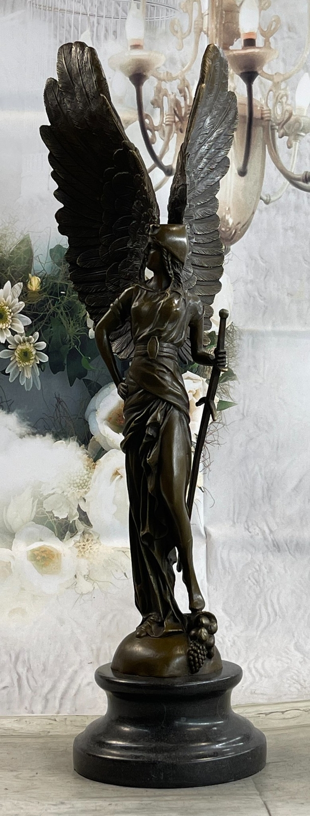 Handmade Louvre Winged Victory Athena 25" Bronze Marble Statue ...