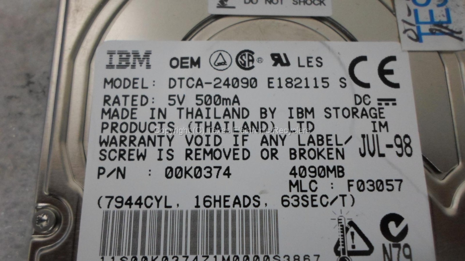 IBM Dell DTCA-24090 00K0374 38951 4090MB IDE 2.5" Hard Drive TESTED ...