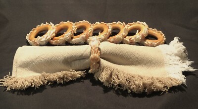 SET OF 8 ~ HANDCRAFTED UNIQUE KITTEN PAW SEA SHELL NAPKIN RINGS~ 1-1/4 ...
