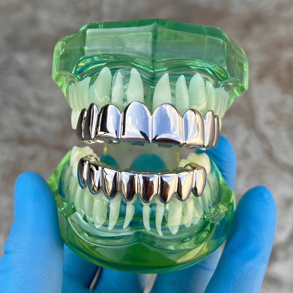 Deeper-Cut Teeth Grillz 8 Top or 8 Bottom or 8/8 Teeth Silver Tone ...