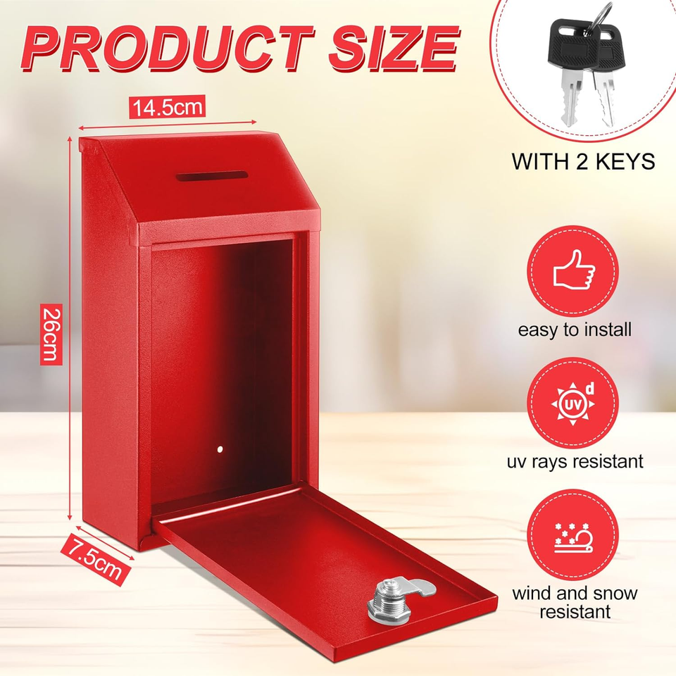 Metal Donation Box Collection Box Suggestion Box with Lock Wall Mounted ...