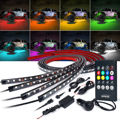 4PC 5050 RGB LED Strip Under Car Tube Underglow Underbody System Neon ...