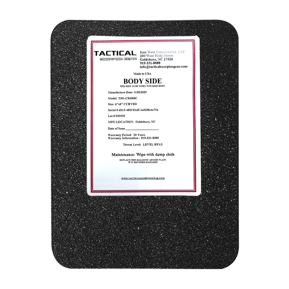 Tactical Scorpion 4 Pc Level III+ / AR500 / RF2 Body Armor Plates ...