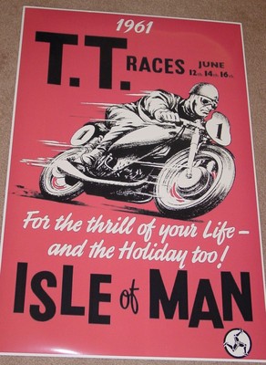 VINTAGE 1961 ISLE OF MAN TT RACES MOTORCYCLE RACING POSTER PRINT 36x24 ...