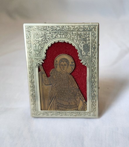 Signed St. Dimitrios Small Orthodox Icon, Brass and Silver, Byzantine ...