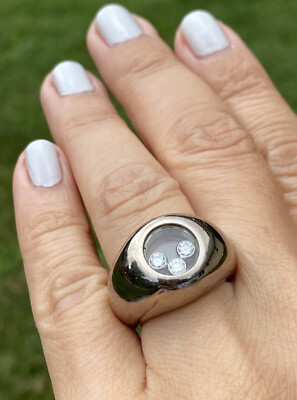 Massive Chopard Ring 18K White Gold Floating Happy Diamond Vintage ...